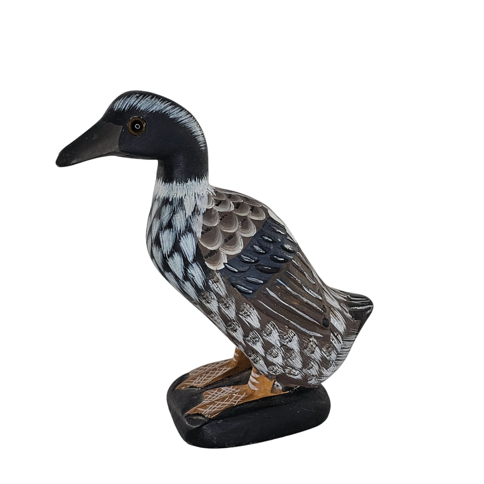 Vintage Carved Stone Duck Hand Painted Figurine Bird Glass Eyes 4" | eBay