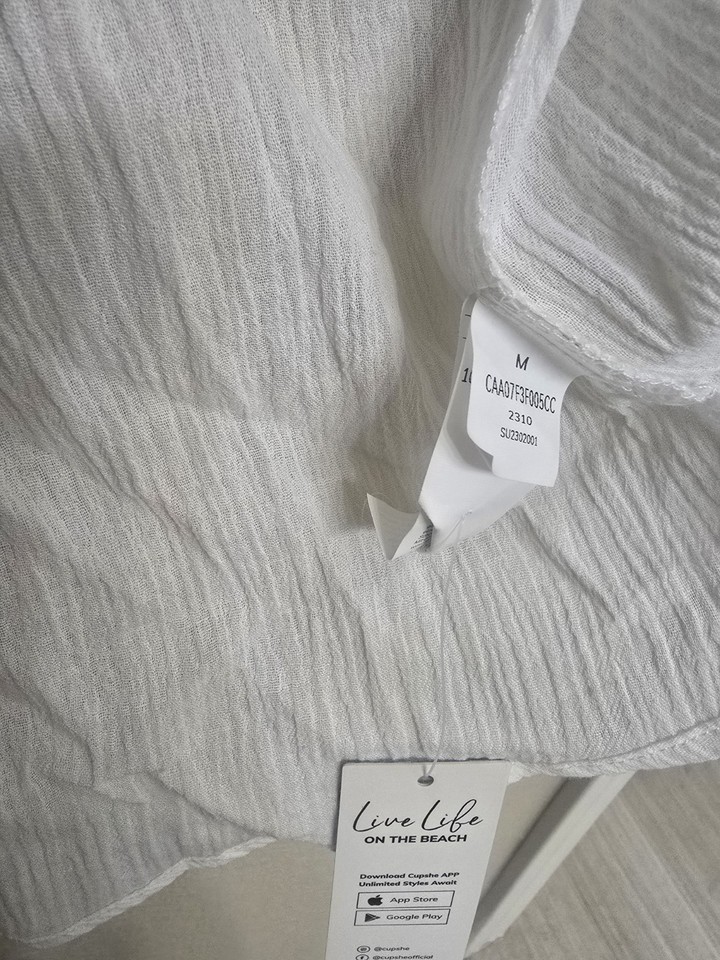 CUPSHE Seersucker Tie Cuff Swimsuit Cover Up Button Down Shirt Dress ...