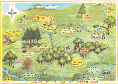 A Map of the Hundred Acre Wood in colour, by E.H. Shepard. Winnie-the ...