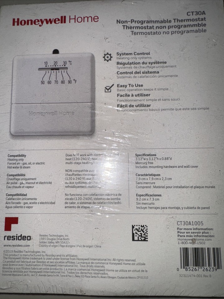 Honeywell Non-Programmable Heat Only Thermostat Model CT30A | eBay