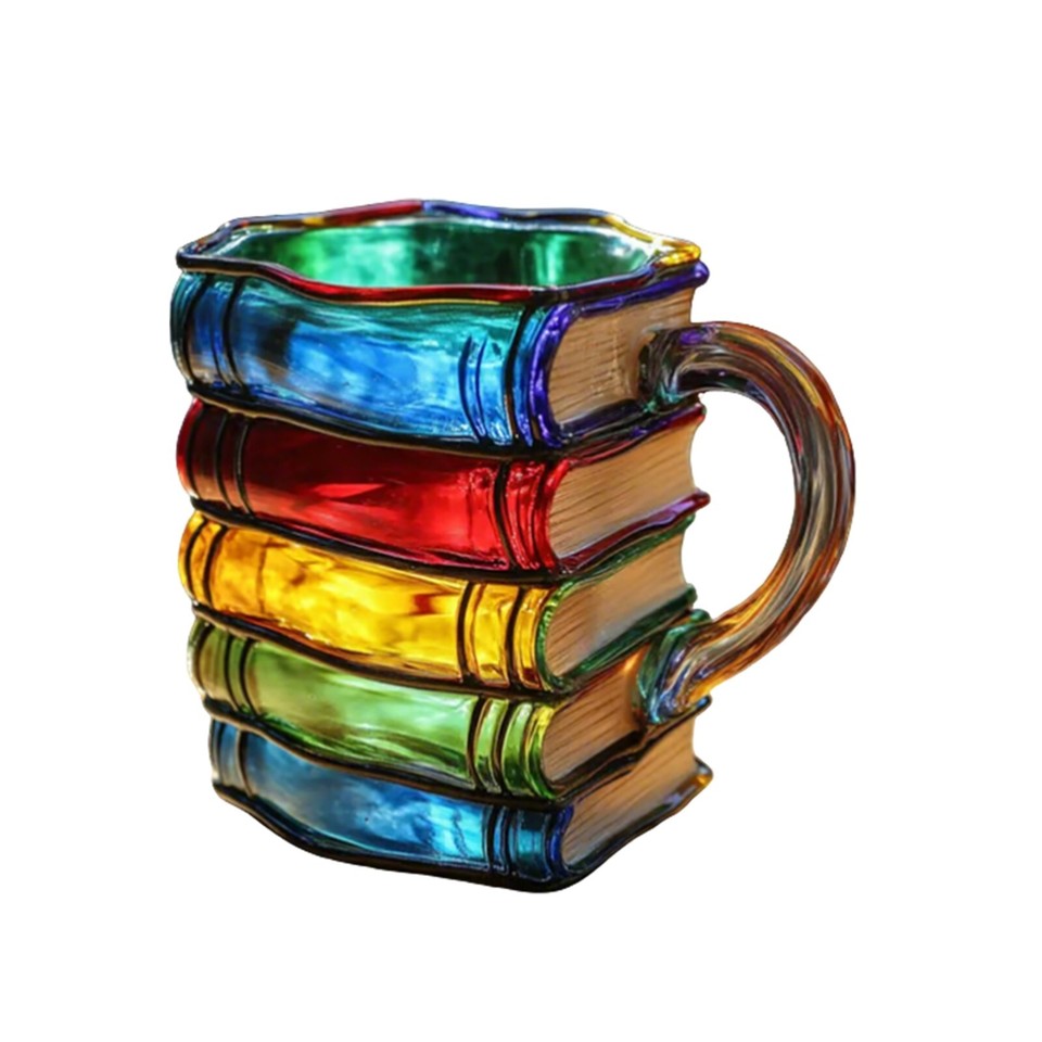 Painted Book Mug, 3D Painted Book Unique Books Stack Coffee Mug ...