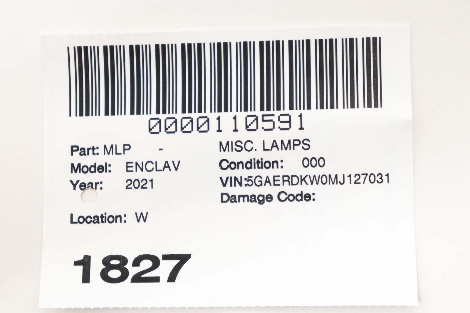 REAR BUMPER HANDS LIFTGATE LIGHT LAMP OEM 13540013 BUICK ENCLAVE 2018 ...