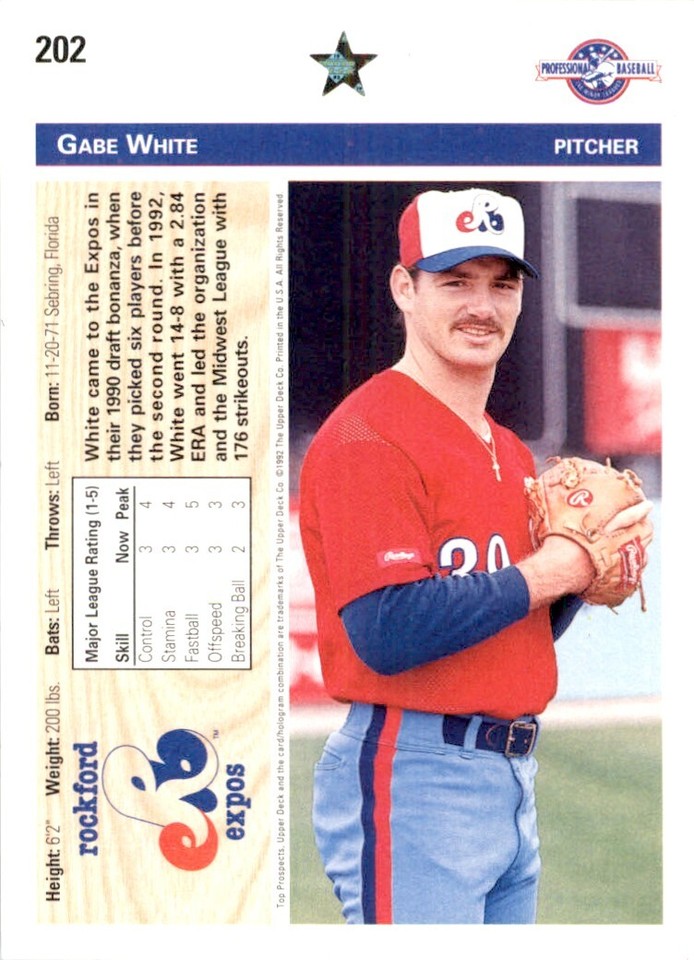 1992 Upper Deck Minors Gabe White Rockford Expos #202 Baseball Card | eBay