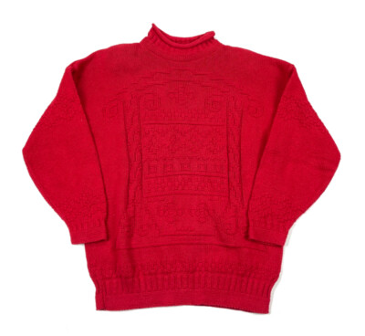 VTG 90s Red Hand Knit High Neck Sweater USA Made Heavyweight Oversized ...