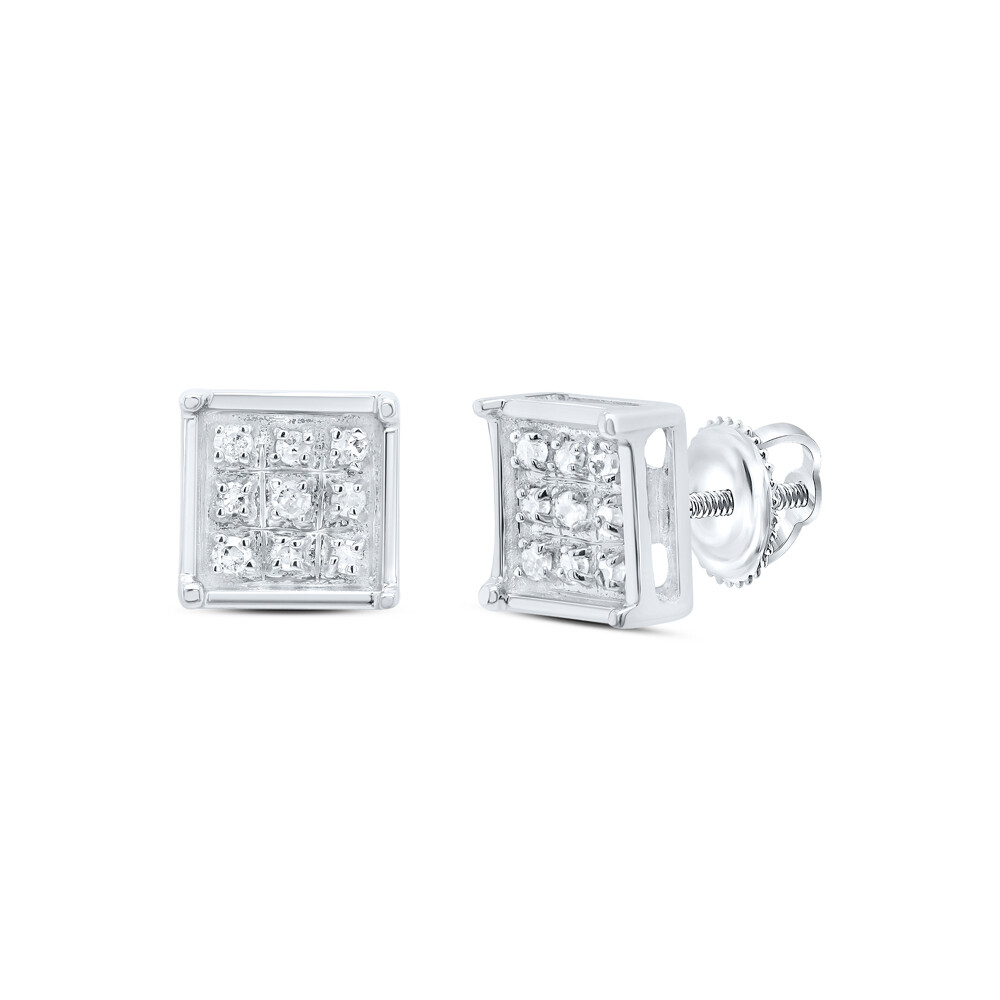 Sterling Silver Womens Round Diamond Square Cluster Earrings 1/20 Cttw | eBay