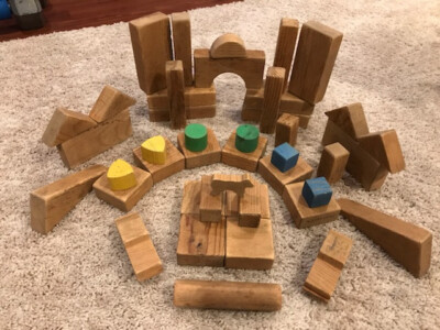 1970s Vintage 43-piece wooden building block set various shapes | eBay
