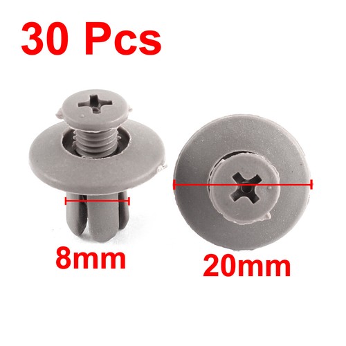 30 Pcs Gray Push-Type Car Trim Panel Fender Plastic Screw Rivets Clips ...