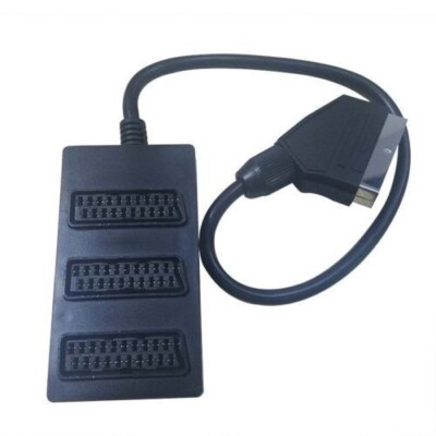 3 WAY SCART LEAD CABLE WIRE SPLITTER SWITCH BOX ADAPTER EXTENSION TV ...