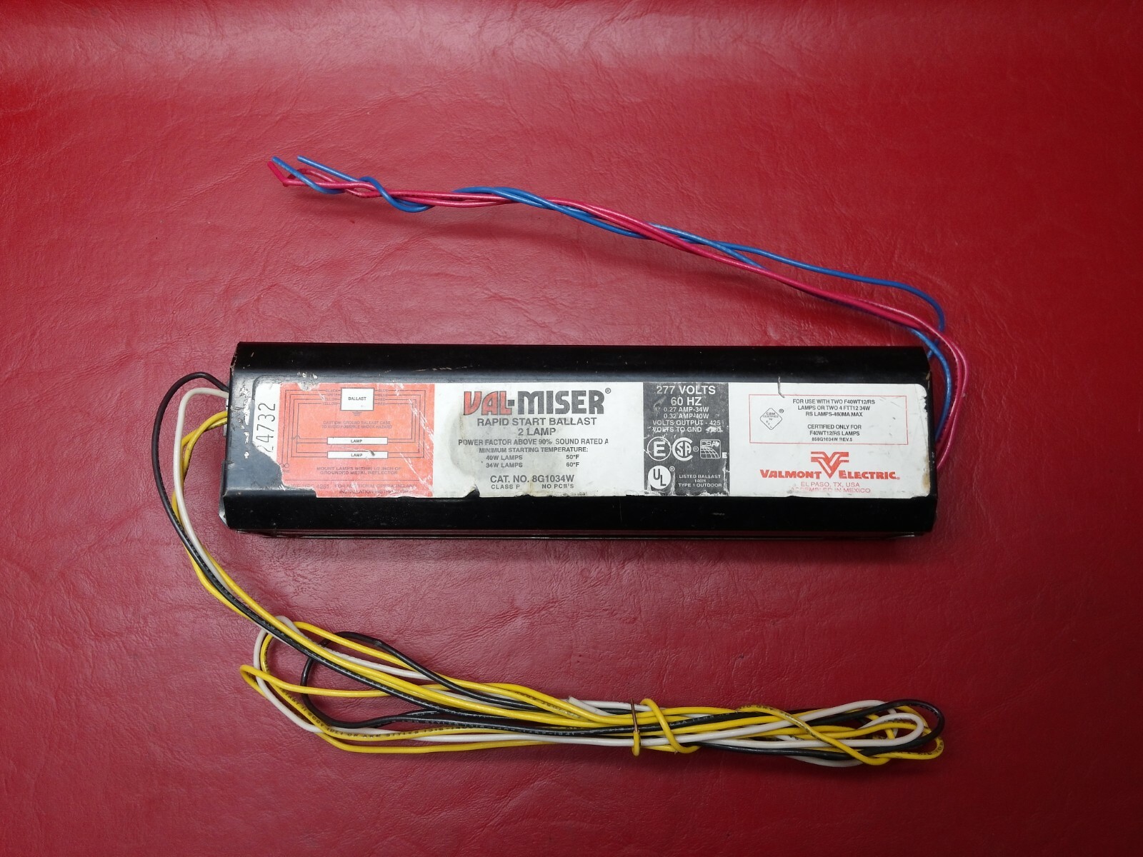 Val-Miser 8G1034W Rapid Start 277-Volt Fluorescent Ballast 2 Lamp Class ...