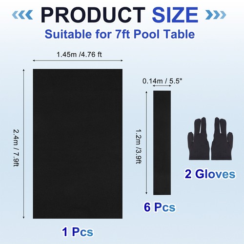 7ft Billiard Cloth Pool Table Felt Kit with 6 Cloth Strips and 2 Gloves ...