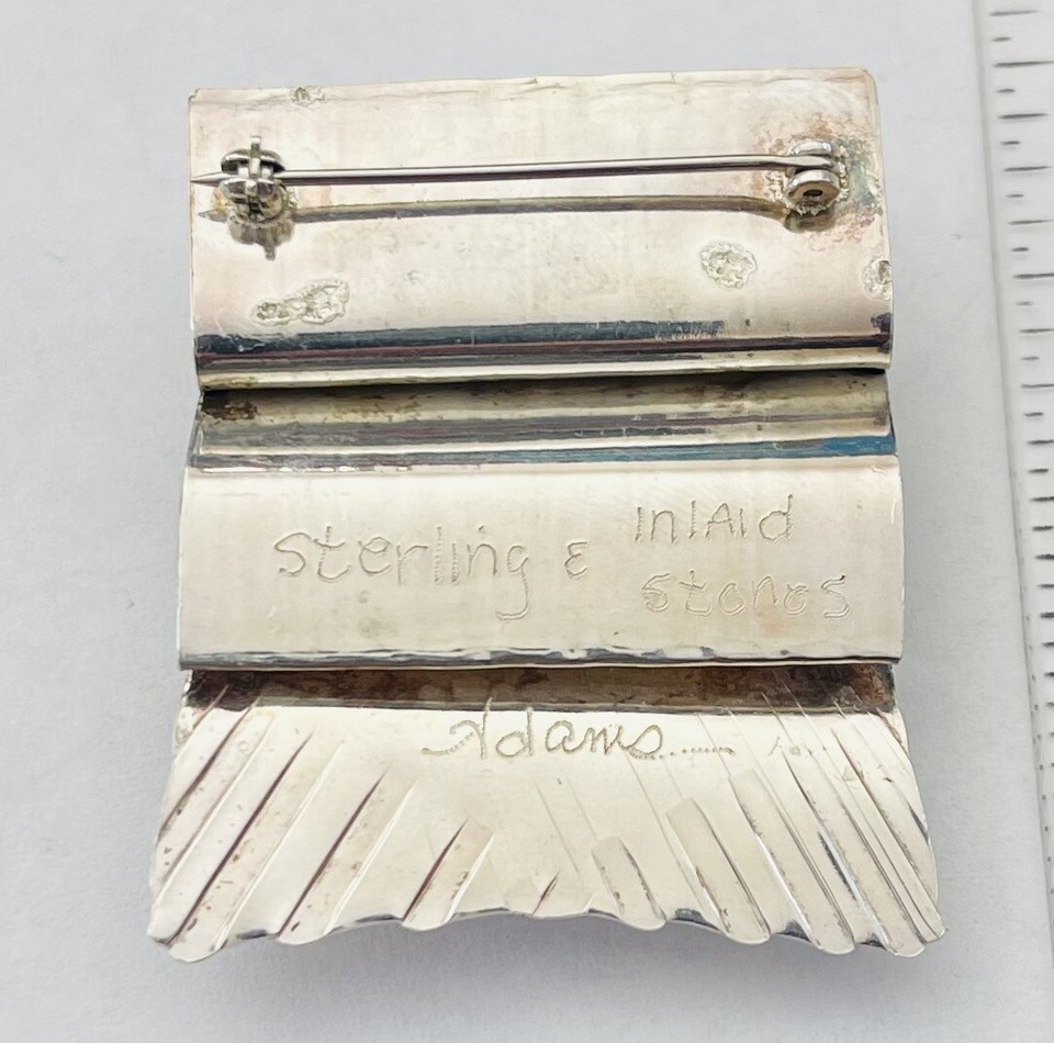Vintage Native American Sterling Silver Inlaid Stones Adams Wavy Pin | eBay