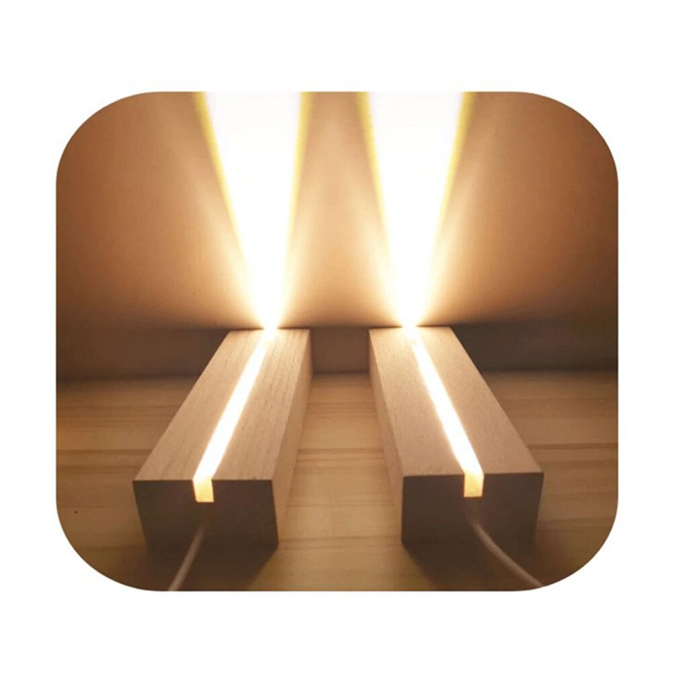 2 x Rectangle LED Light Display Base Wooden Stand Wood Night Lights ...
