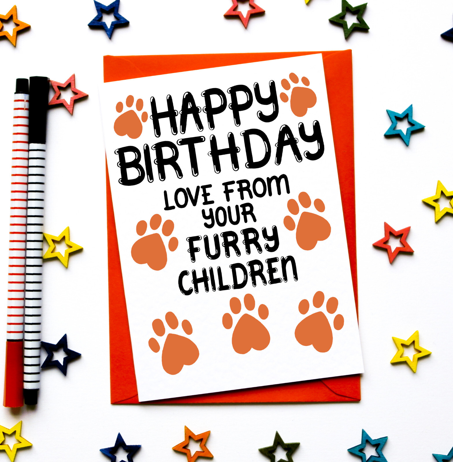 Furry Children Birthday Card Dad Mum Love from Dog Cat Fluffy Kids Fur ...