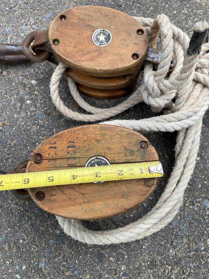 A Complete Set of Vintage Block and Tackle - Wooden Pulleys | eBay
