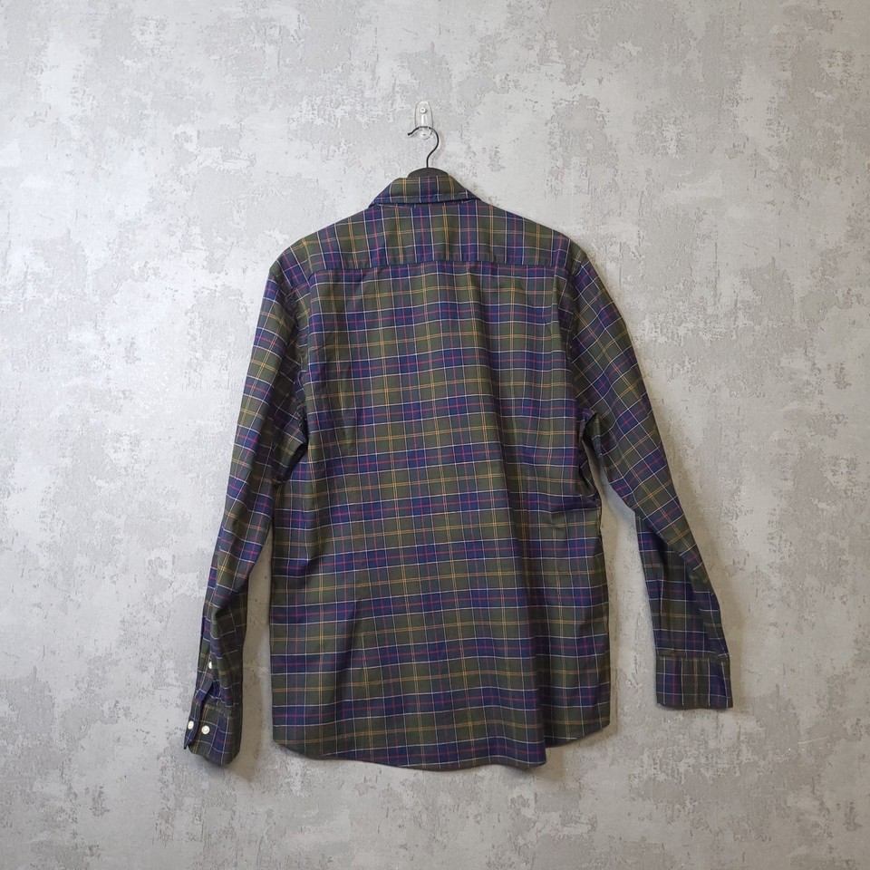 Barbour Country Button-Down Shirt Mens XL Green Blue Check Tailored Fit ...