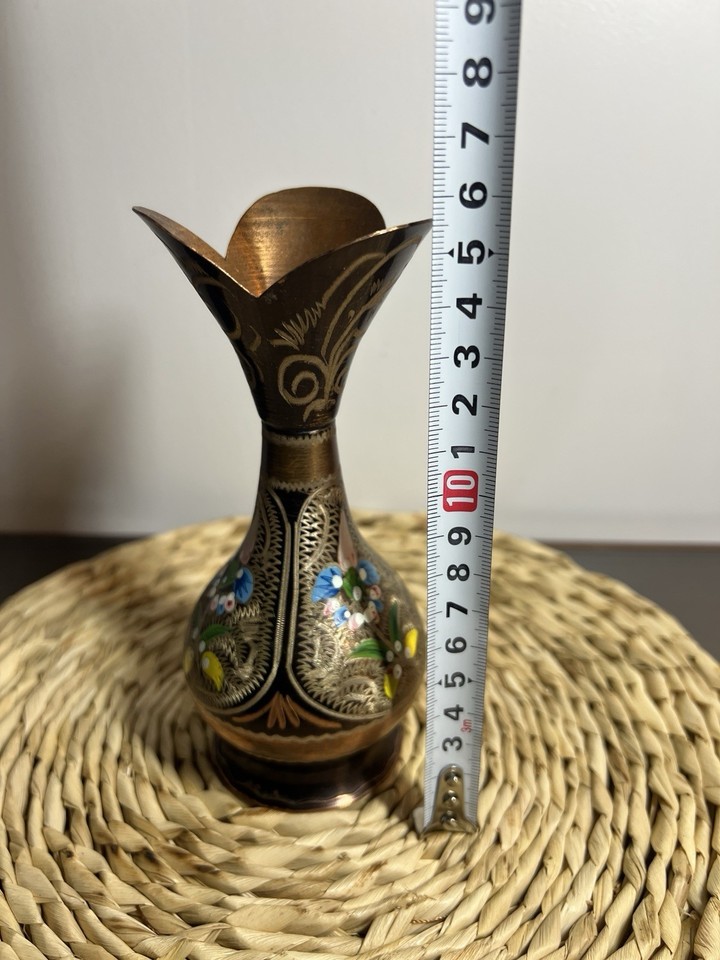 vintage handmade, hand-painted, and engraved copper vase, Made In ...