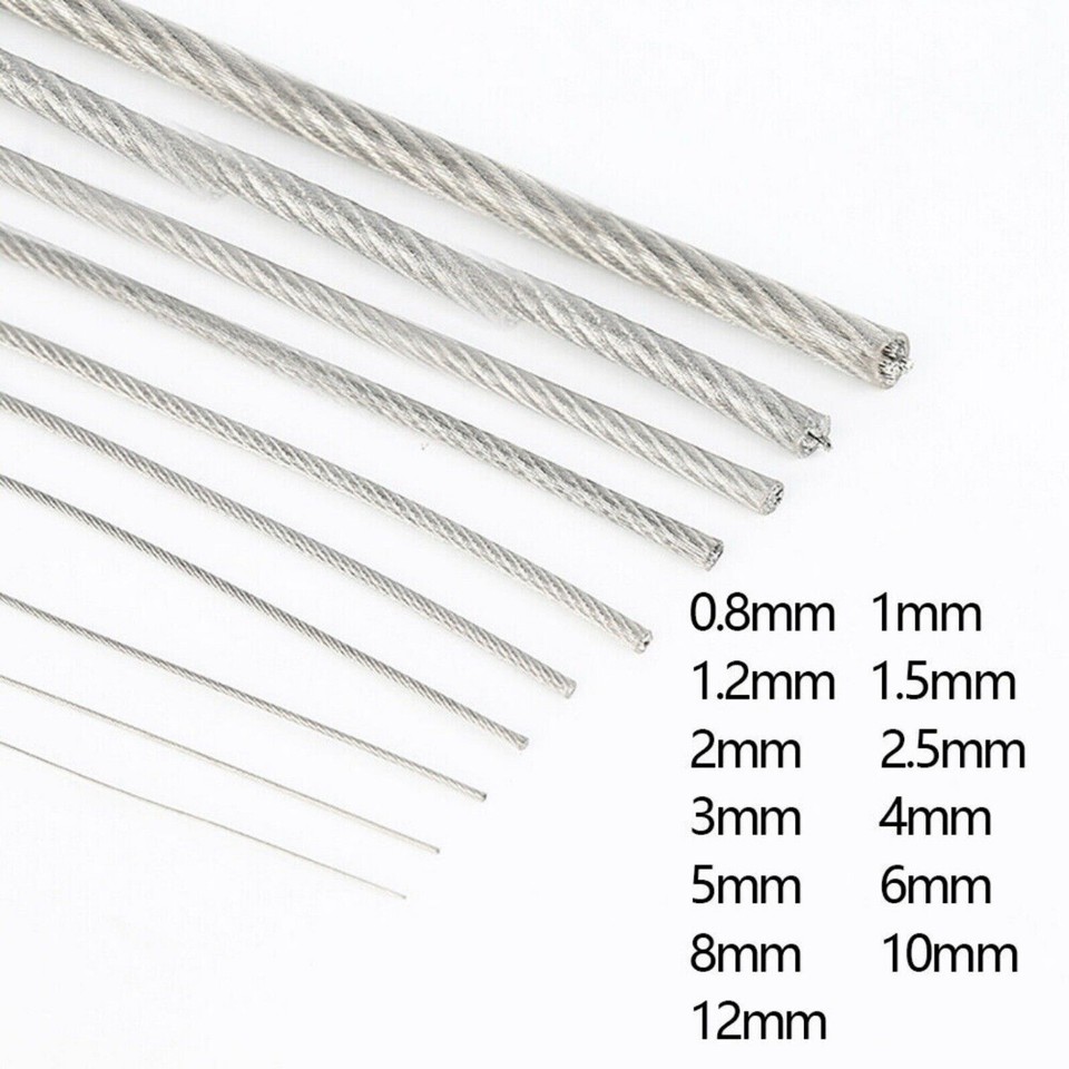 0.8mm - 12mm Wire Rope Cable Stainless Steel A2 Rigging Plastic Coated ...