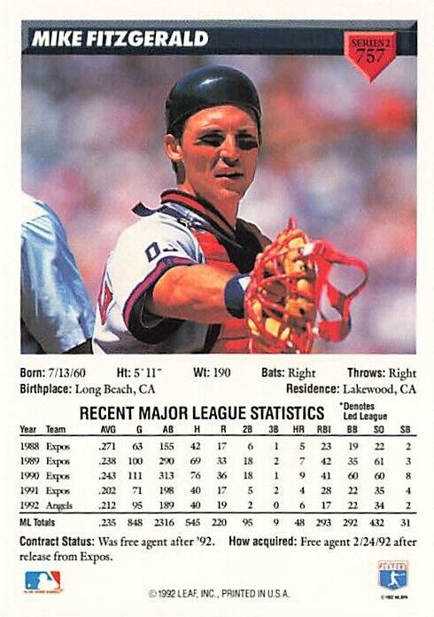 1993 Donruss #757 MIKE FITZGERALD California Angels | eBay