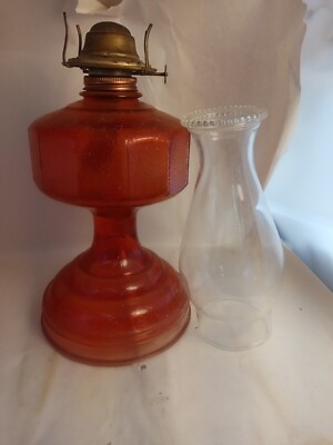 Beautiful Vintage Eagle Ruby Red Glass Oil Lamp with Burner & Chimney ...