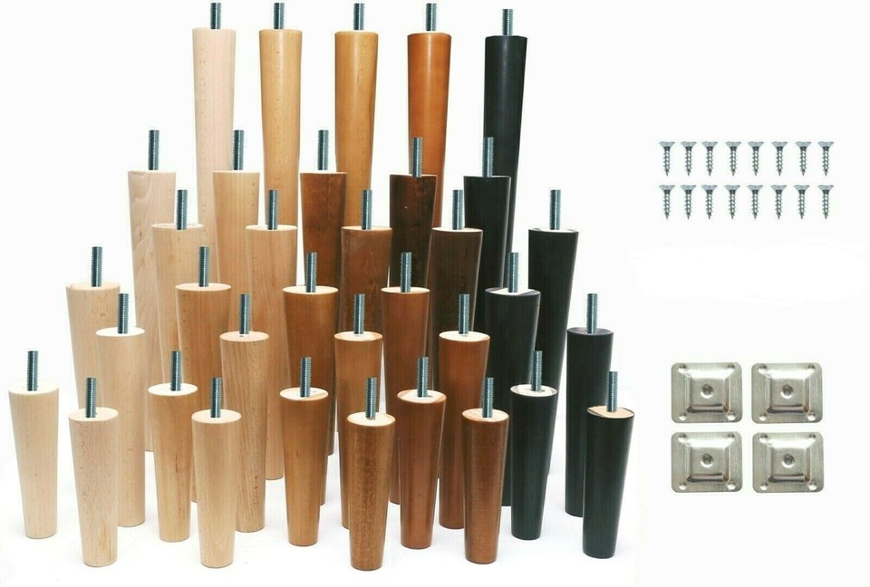 4x Wooden Round Furniture Tapered Legs Feet For Sofa Table Chair 5'' to ...