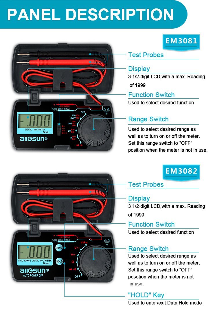Digital Multimeter LCD Voltmeter Ammeter Ohmmeter Volt AC DC Tester ...