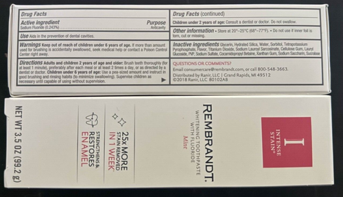 Rembrandt Intense Stain Whitening Toothpaste, Mint Flavor, 3.5-Ounce (3 ...