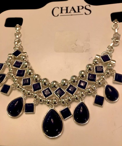 Chaps, Ladies' Fashion Necklace w/ Fantasy Blue Stone + Silver Accent ...