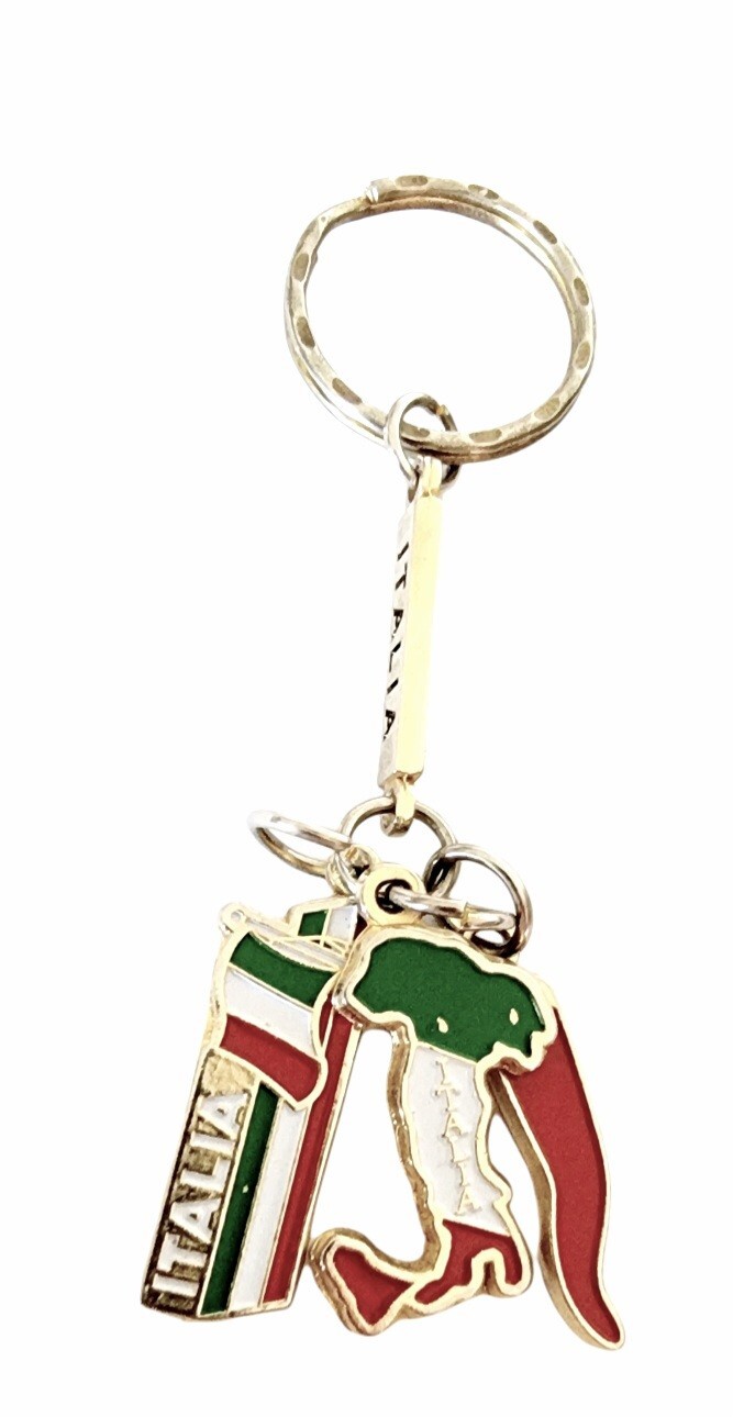 Italy Keychain Italia Country Map Flag Silvertone Metal Enamel Souvenir ...