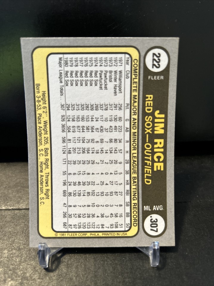 1981 Fleer Jim Rice Boston Red Sox #222 | eBay