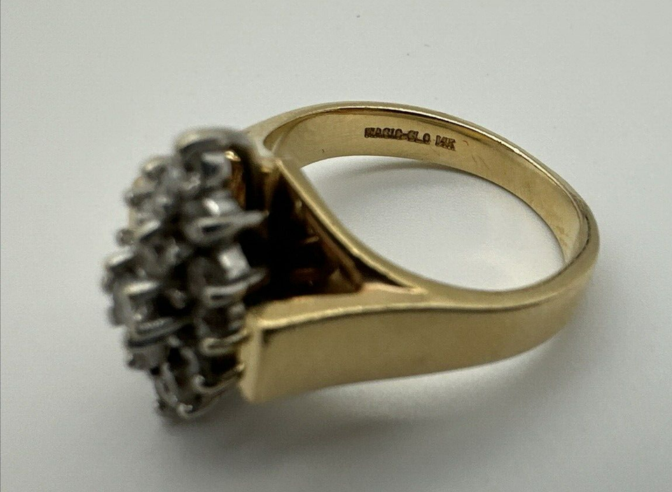 14K Yellow Gold Magic Glo Multiple Diamond Marquee Sparkle Statement ...