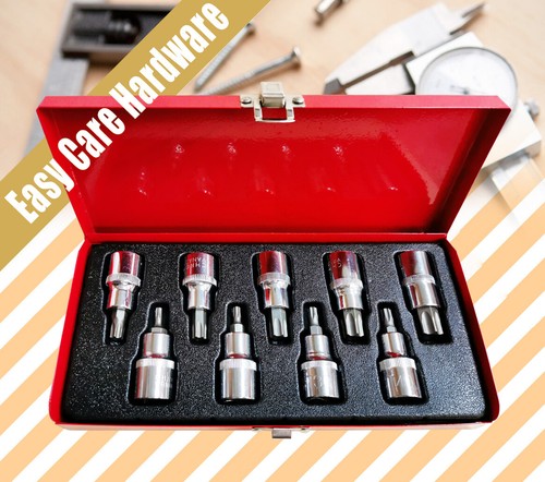 9 pcs 1/2" Drive Torx Star Socket Bit CrV Solid Plug Set Kit Torque T20 ...