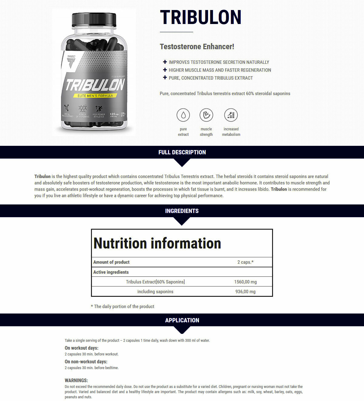 Trec Nutrition TRIBULON - Testosterone Booster Food Supplement ...