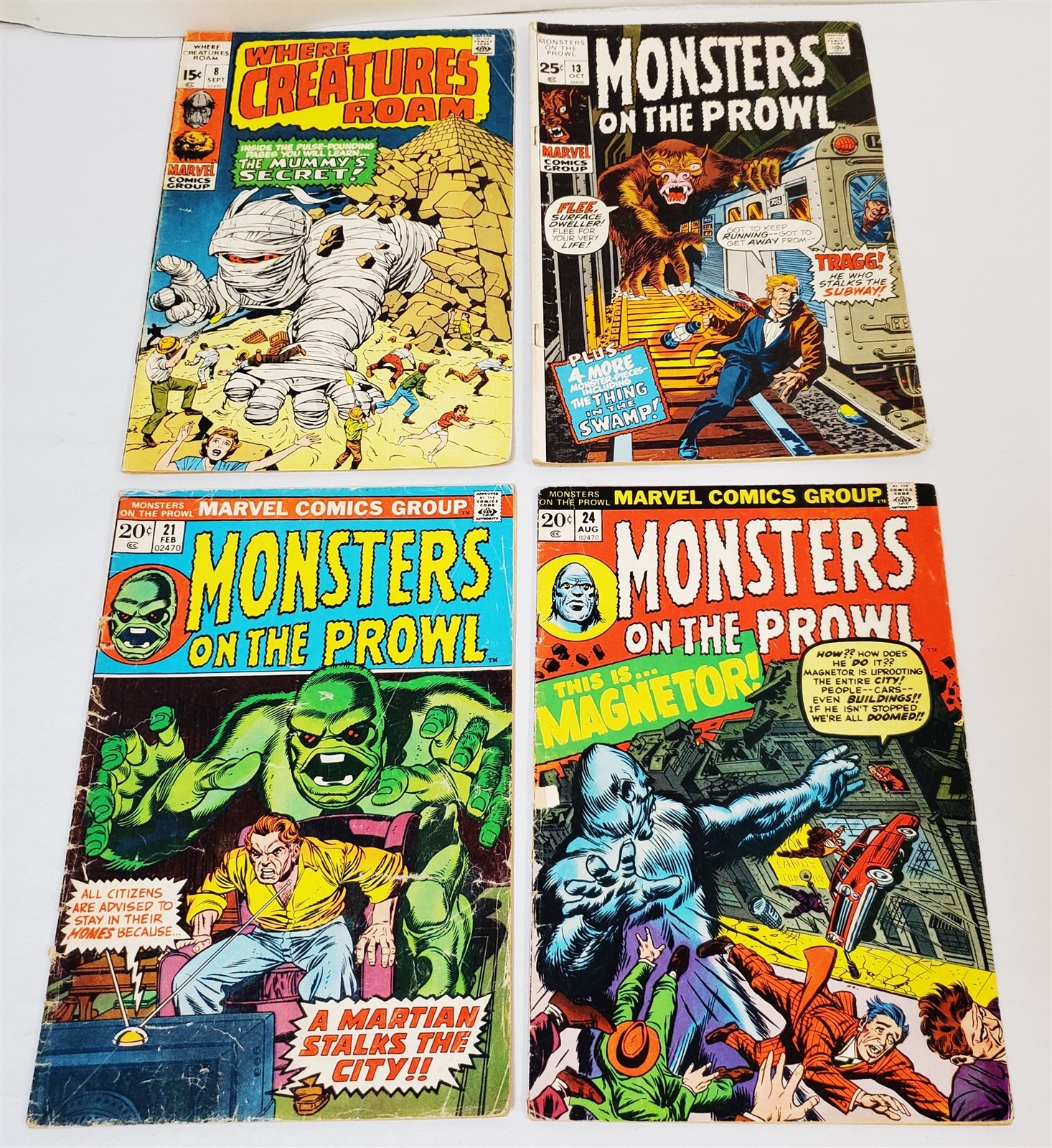 D-31 70'S MARVEL COMIC LOT OF 4-WHERE CREATURES ROAM, AND MONSTERS ON ...
