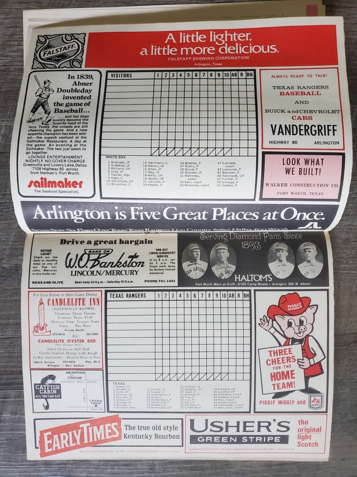 Rare Vintage MLB 1972 Texas Rangers Souvenir Program & Scorecard VERY ...