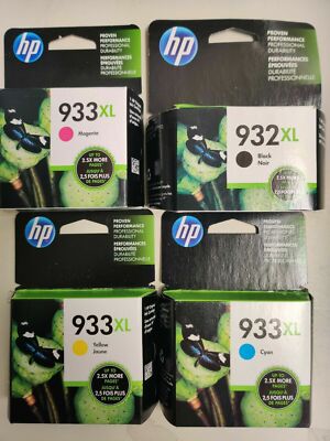 Set 4 New Genuine Factory Sealed HP 932XL 933XL Ink Cartridges KCMY ...