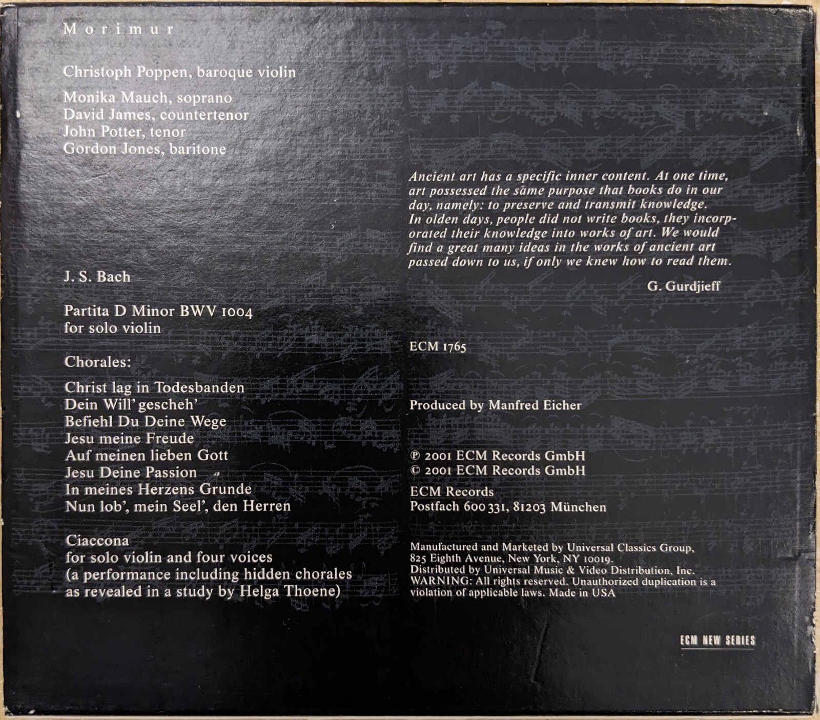 Bach: Morimur / Poppen / Hilliard Ensemble (CD, ECM) | eBay