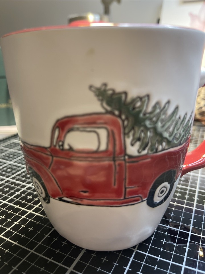 White Embossed Mug Red Truck w/ Christmas Tree Novelty Spectrum Designz ...