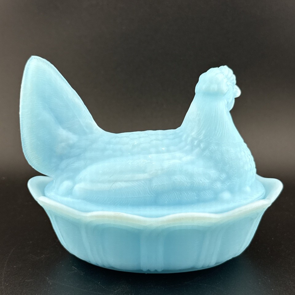 Vintage 1970s Fenton Art Glass Blue Satin Glass Hen Dish- Rare 5" Hen ...