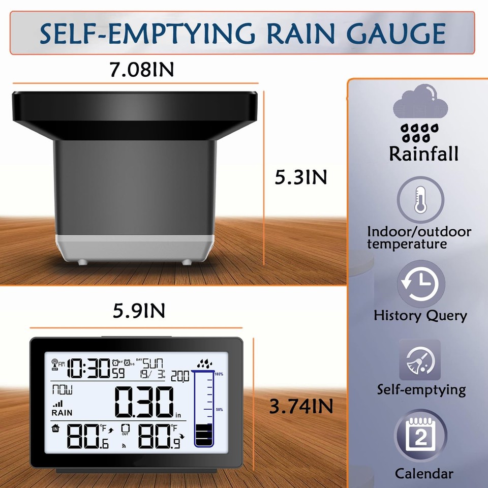 Wireless Rain Gauge Outdoor, Self-Emptying Digital Rain Gauges Outdoors ...