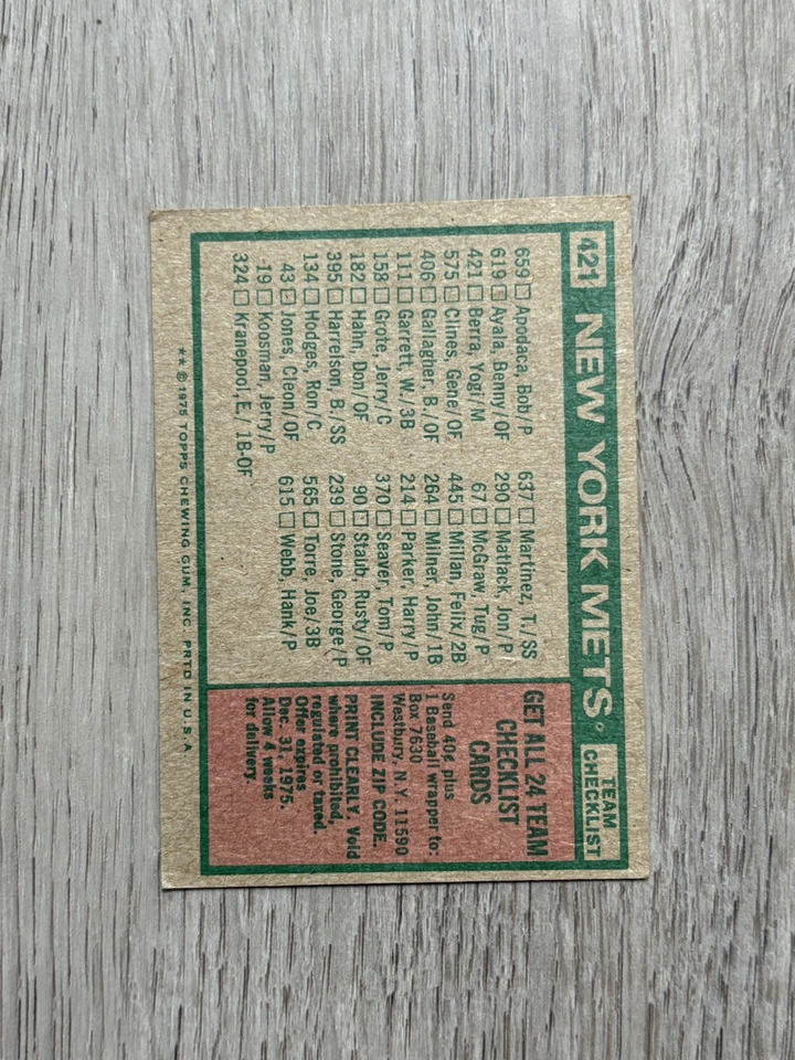 1975 MLB Topps Baseball | New York Mets Team Card | #421 | eBay