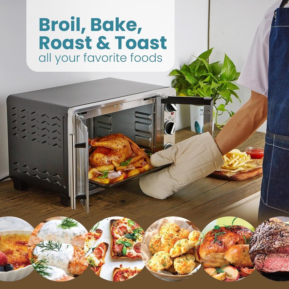 Double French Door Countertop Toaster Oven, Bake, Broil, Toast, Keep ...