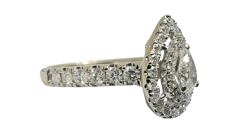 14K Approx 0.90Ct Pear Shaped Double Halo DIA Engagement Ring Size 6.75 ...