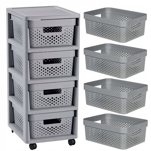 Storage Unit Box Basket Drawers 4x 11L Wheels Scandinavian Style ...