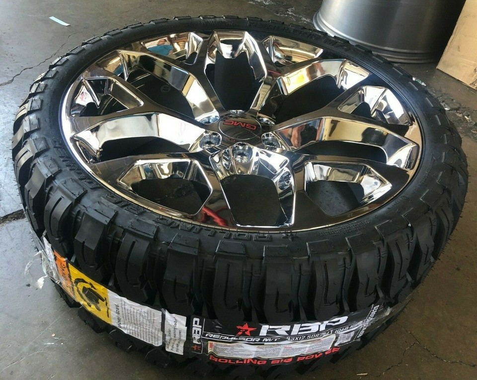 24'' Snowflake Chrome wheels 35'' MT Tires Yukon Silverado Tahoe Sierra ...