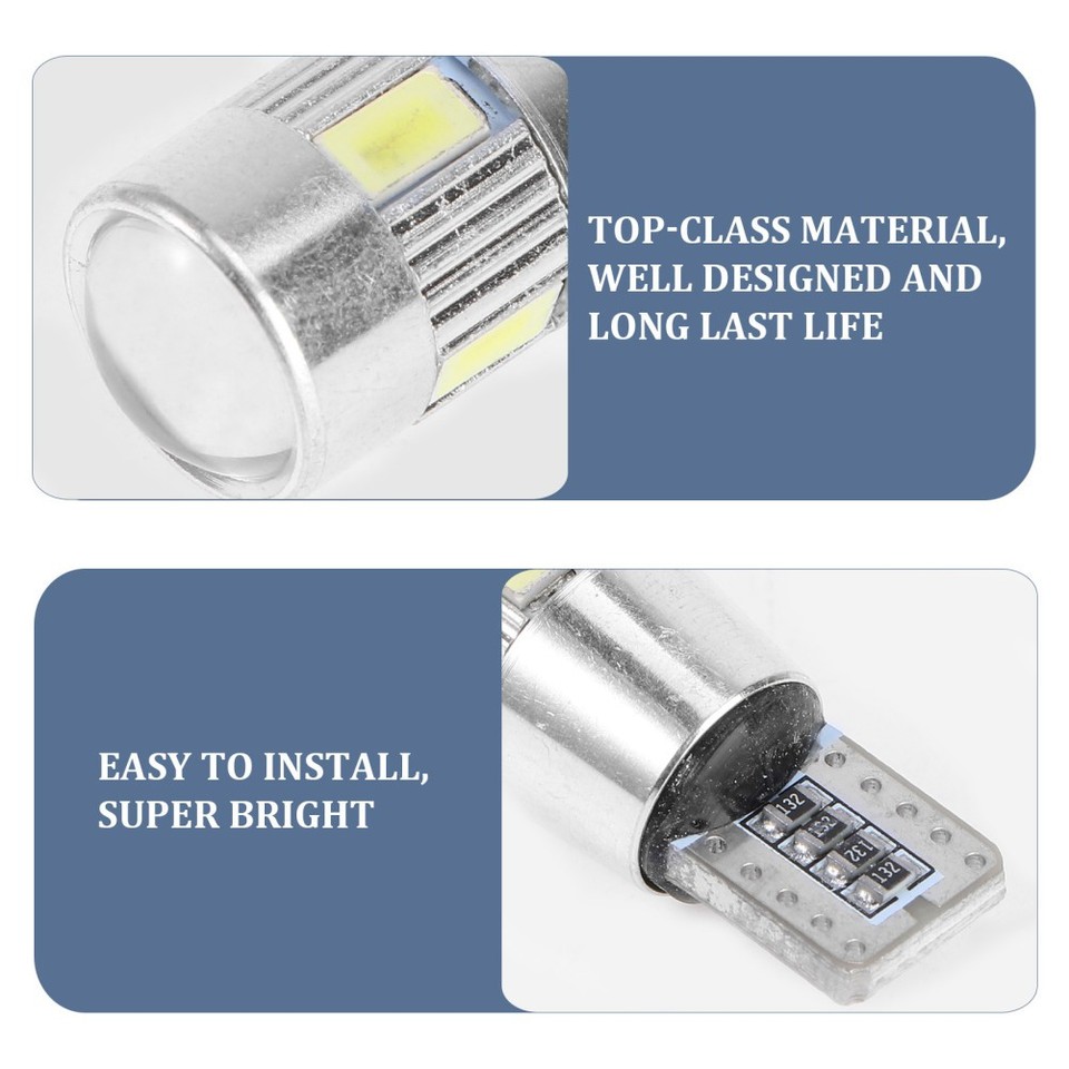 10PCS Super Bright T10 Car Bulbs LED Canbus Error Free Lamp 6 SMD White ...