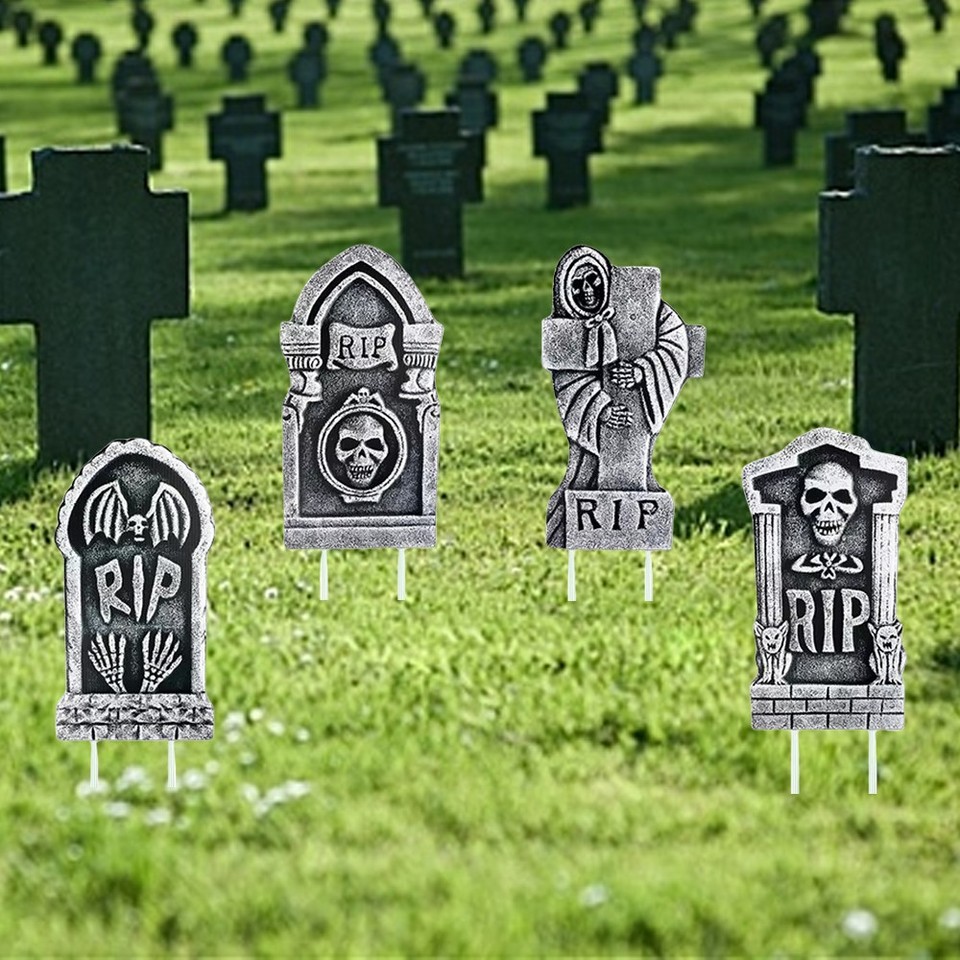 4X Headstone Decorations Halloween Tombstone Grave Gravestone Prop Yard ...