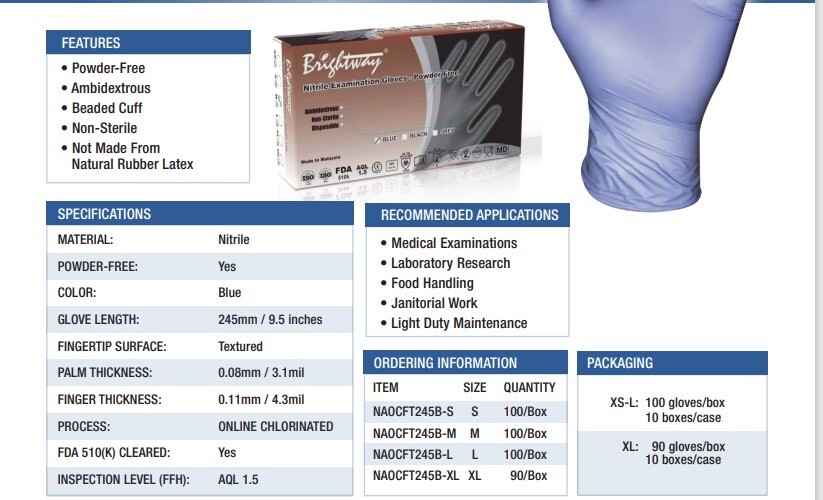 Brightway Nitrile Examination Gloves Powder-Free Meet ASTM D6319 FREE ...