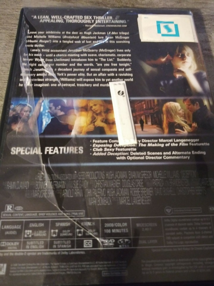 Deception DVD 2008 - Hugh Jackman - Ewan McGregor - Michelle Williams ...
