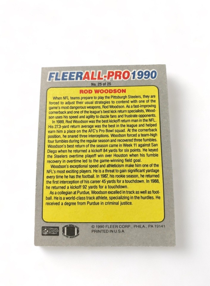 1990 Fleer All Pro Rod Woodson #25 Pittsburgh Steelers | eBay