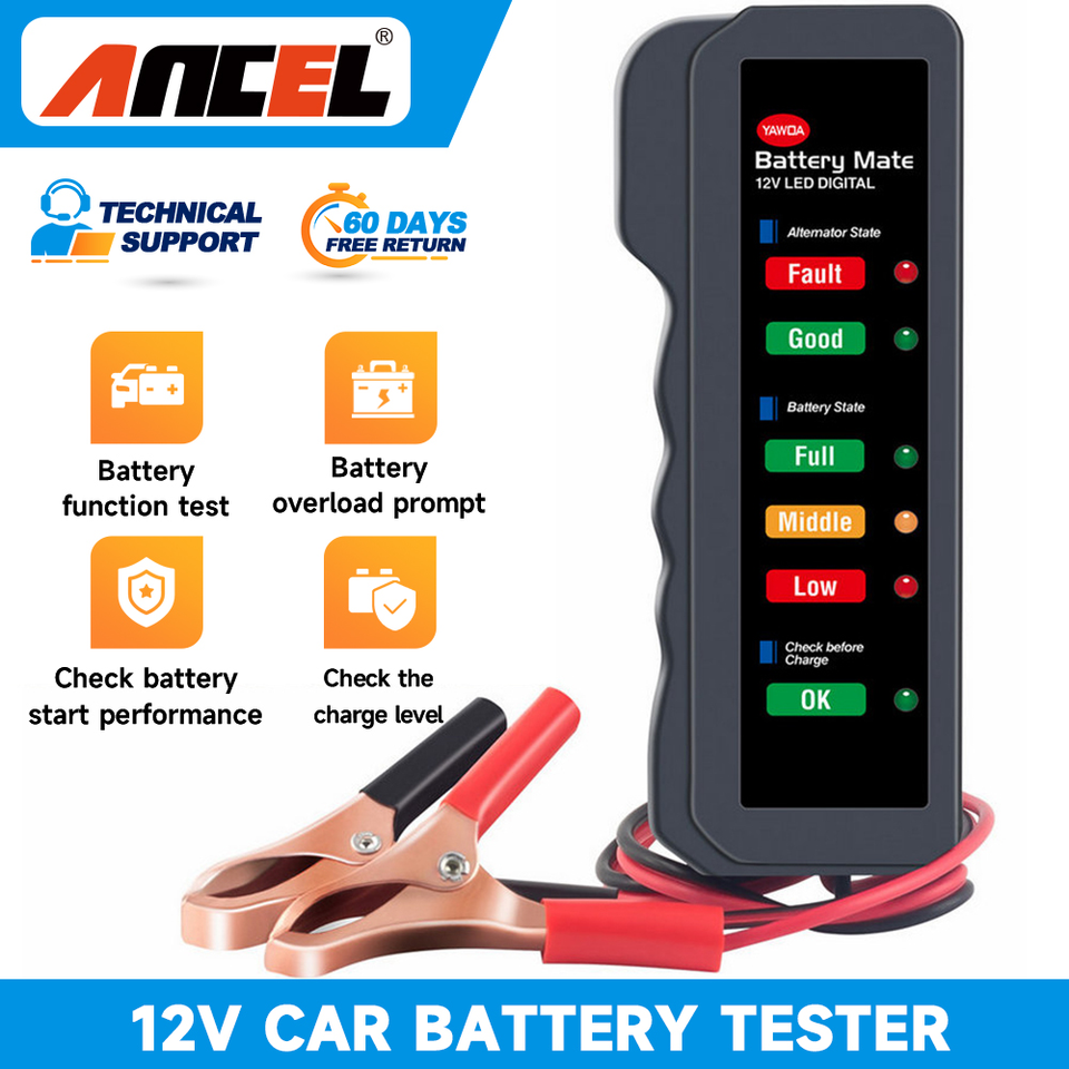 12V Battery Tester Analyzer Cranking Tool Car Auto Battery Load Tester ...